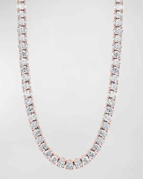Neiman Marcus 18k Gold 25.40tcw Oval-cut Diamond Tennis Necklace - Rose Gold