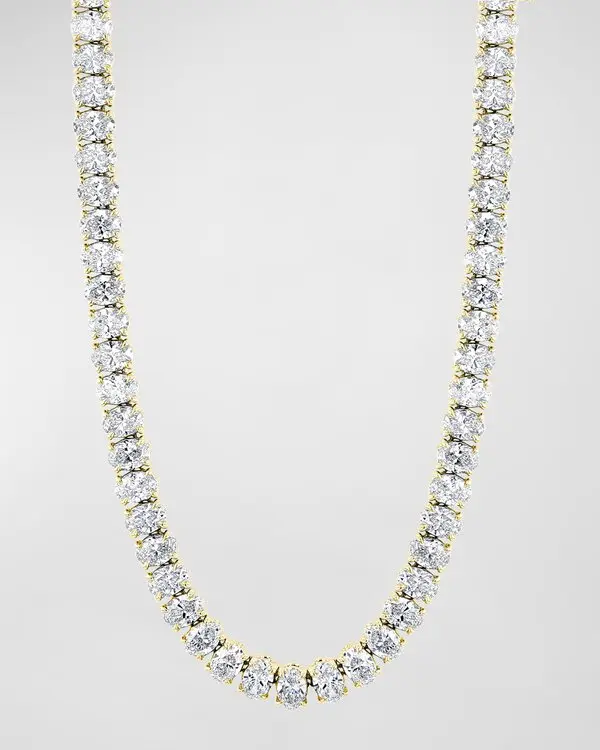 Neiman Marcus 18k Gold 25.40tcw Oval-cut Diamond Tennis Necklace - Yellow Gold
