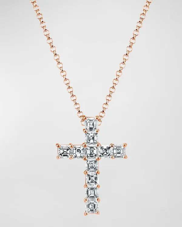 Neiman Marcus 18k Gold Diamond Cross Pendant Necklace - Rose Gold
