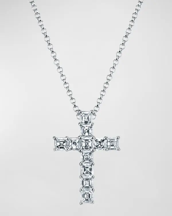 Neiman Marcus 18k Gold Diamond Cross Pendant Necklace - White Gold