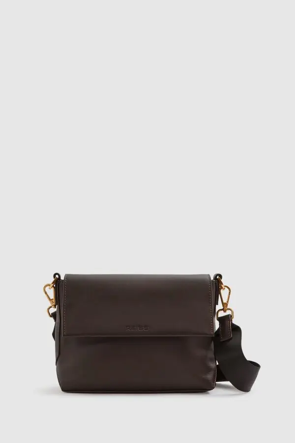 REISS Selena Leather Flap Crossbody Bag