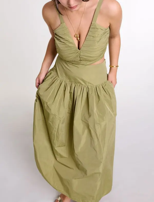 Maje Cutaway Taffeta Maxi Dress