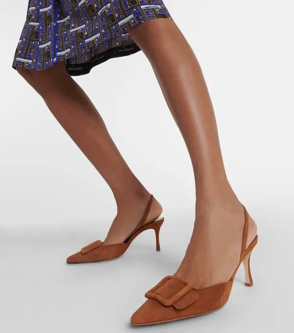 Manolo Blahnik Suede Slingback Pumps - Brown