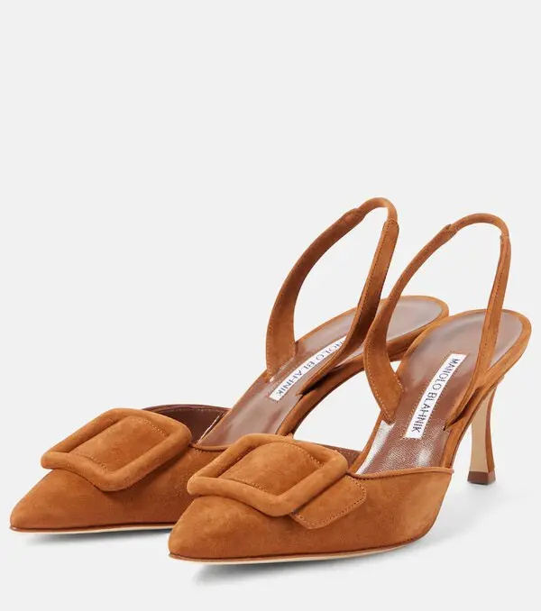 Manolo Blahnik Suede Slingback Pumps - Brown
