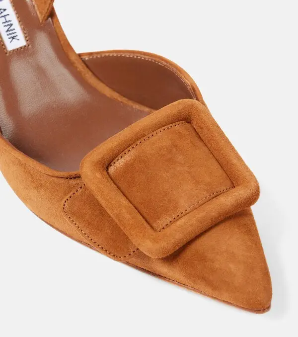 Manolo Blahnik Suede Slingback Pumps - Brown