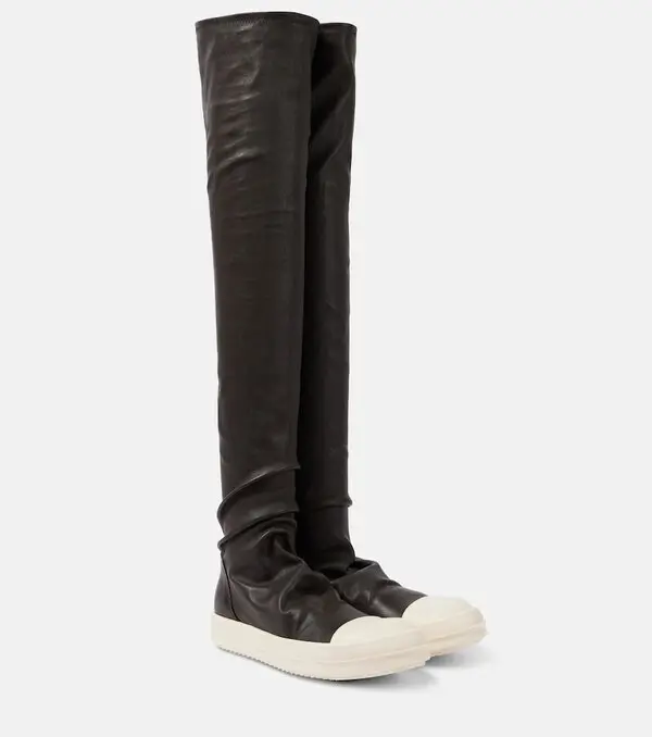 Rick Owens Knee-high Leather Sneakers - Grey