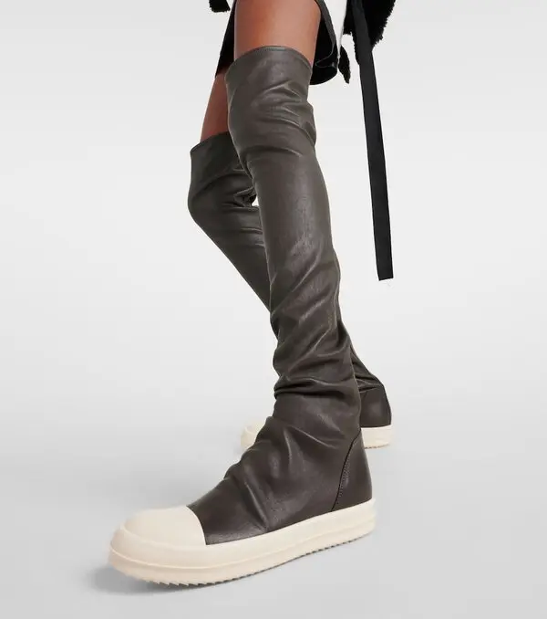 Rick Owens Knee-high Leather Sneakers - Grey