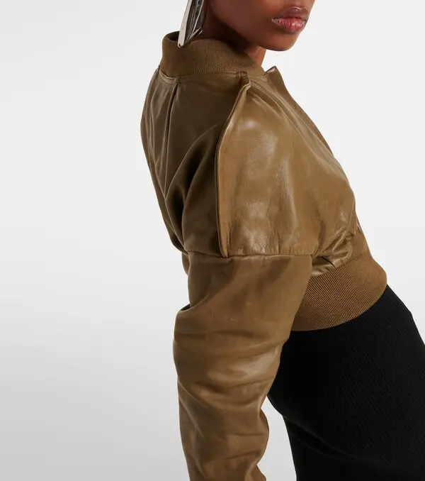 Rick Owens Flight Cropped Leather Bomber Jacket In Brown - 30% Off