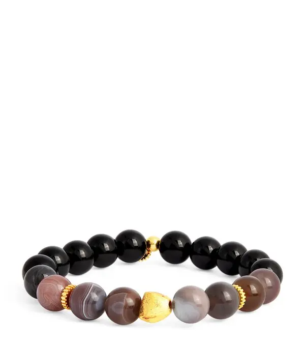 Tateossian Botswana Agate And Gold-plated Beaded Bracelet - Black
