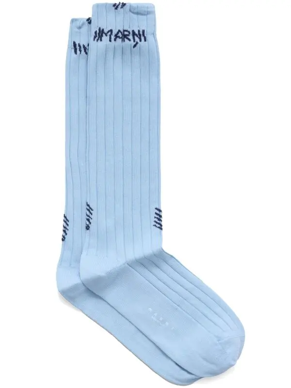 Marni Logo-jacquard Ribbed Socks - Blue