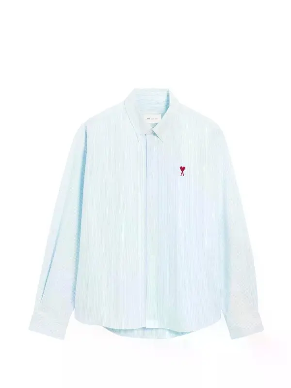 AMI Paris De Coeur Striped Cotton Button-down Shirt - Blue