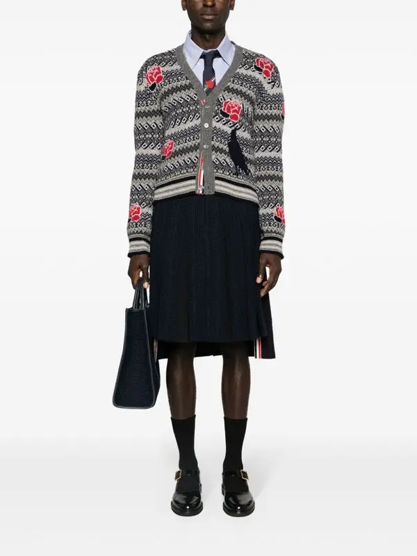 Thom Browne Intarsia Knit Wool-blend Cardigan