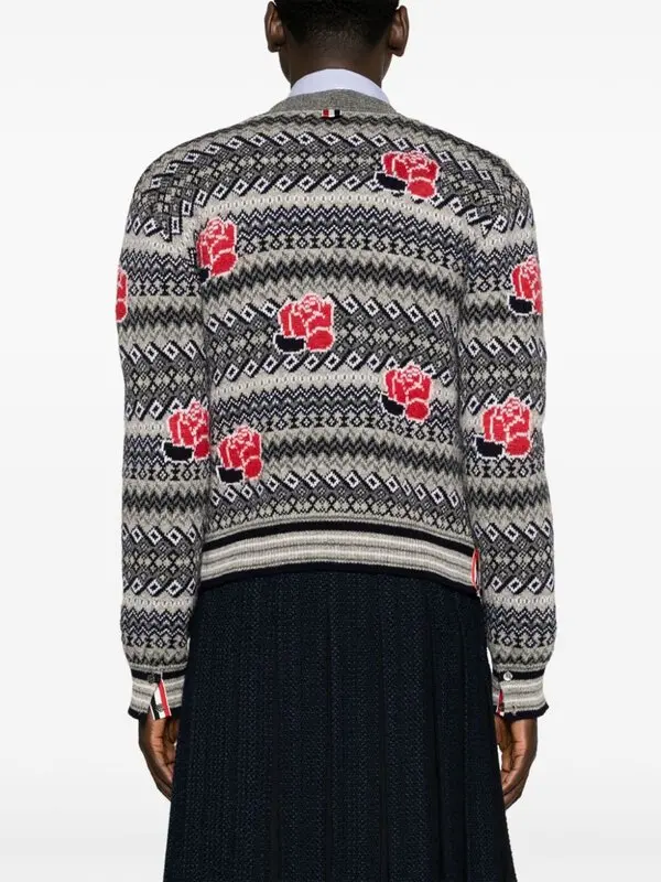 Thom Browne Intarsia Knit Wool-blend Cardigan