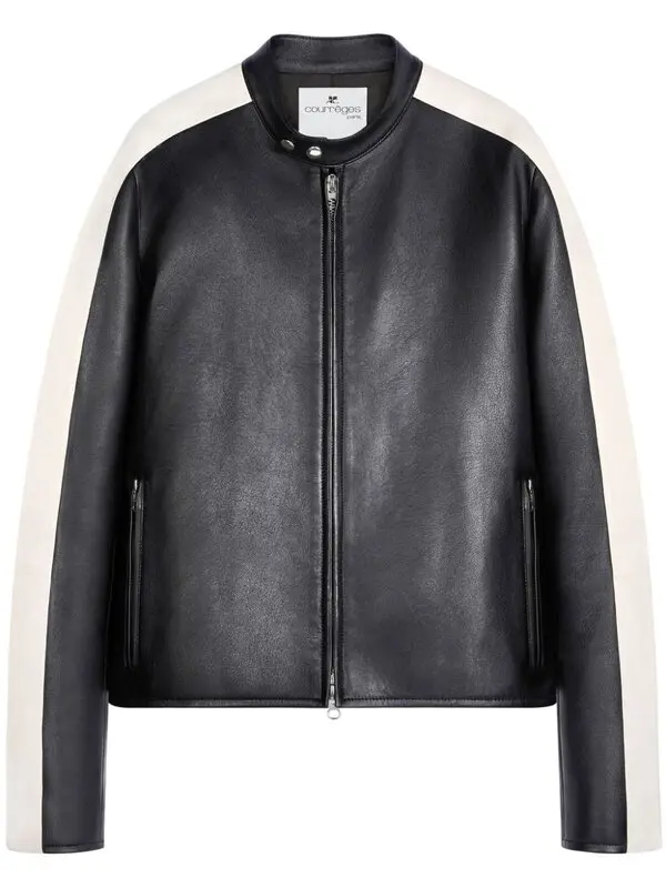 COURREGES Contrast Stripe-detail Leather Biker Jacket