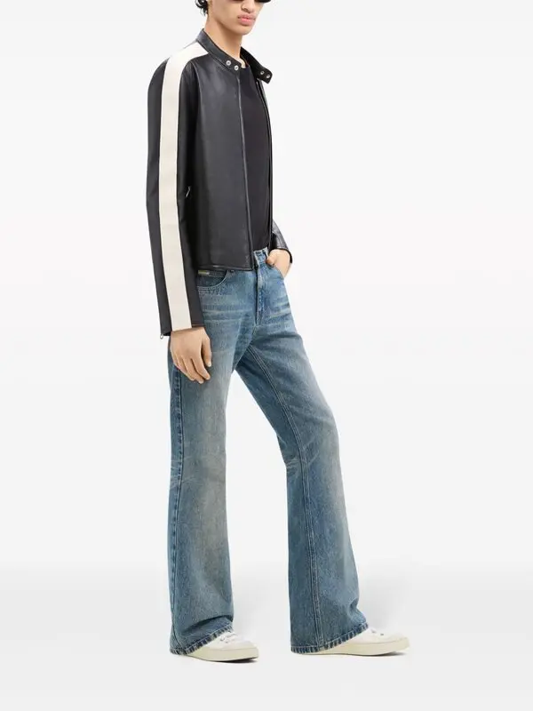 COURREGES Contrast Stripe-detail Leather Biker Jacket