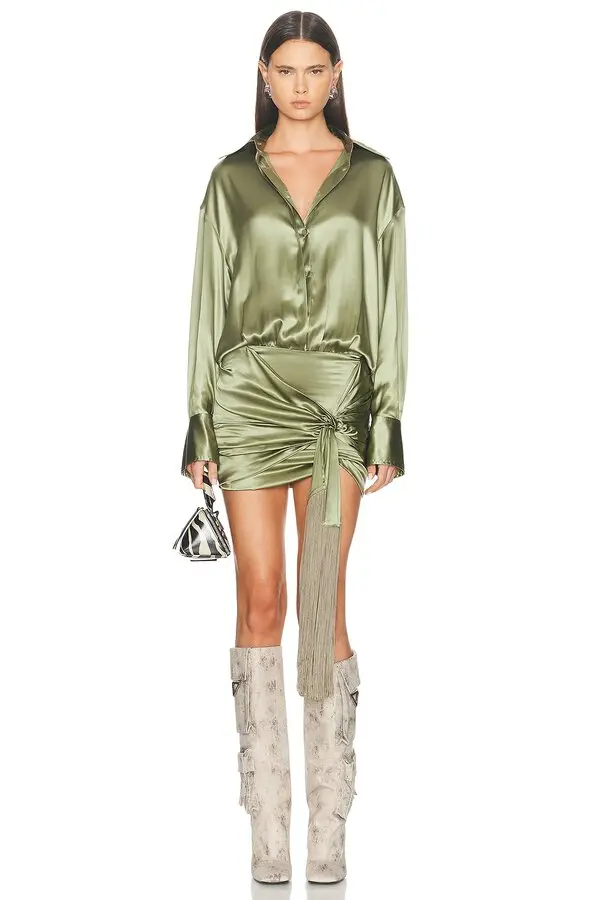 Buy Attico Satin Mini Dress Sage Green At 80% Off Editorialist