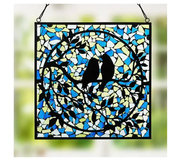 RIVER OF GOODS 12'w Love Birds Mosaic Stained G Lass Panel - One-color