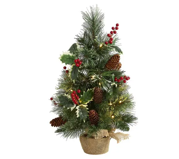 NEARLY NATURAL 18' Mixed Pine Faux Christmas Tr Ee W/ Berries - One-color