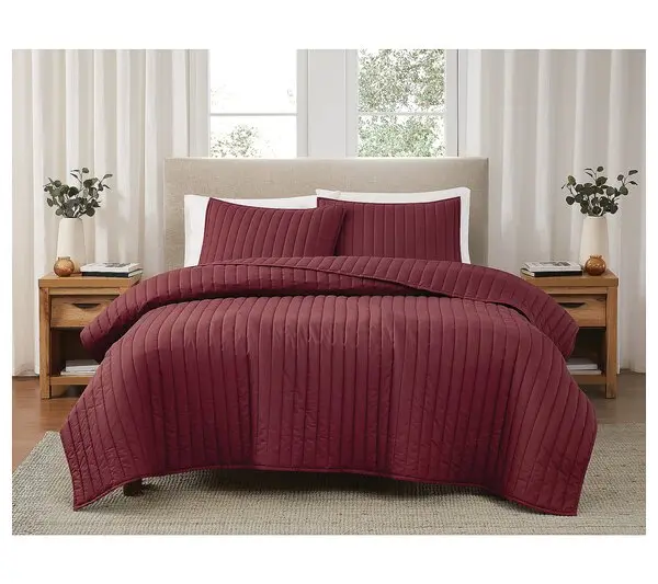 BROOKLYN LOOM Solid Cotton Percale Full/queen 3 Iece Quilt Set - One-color