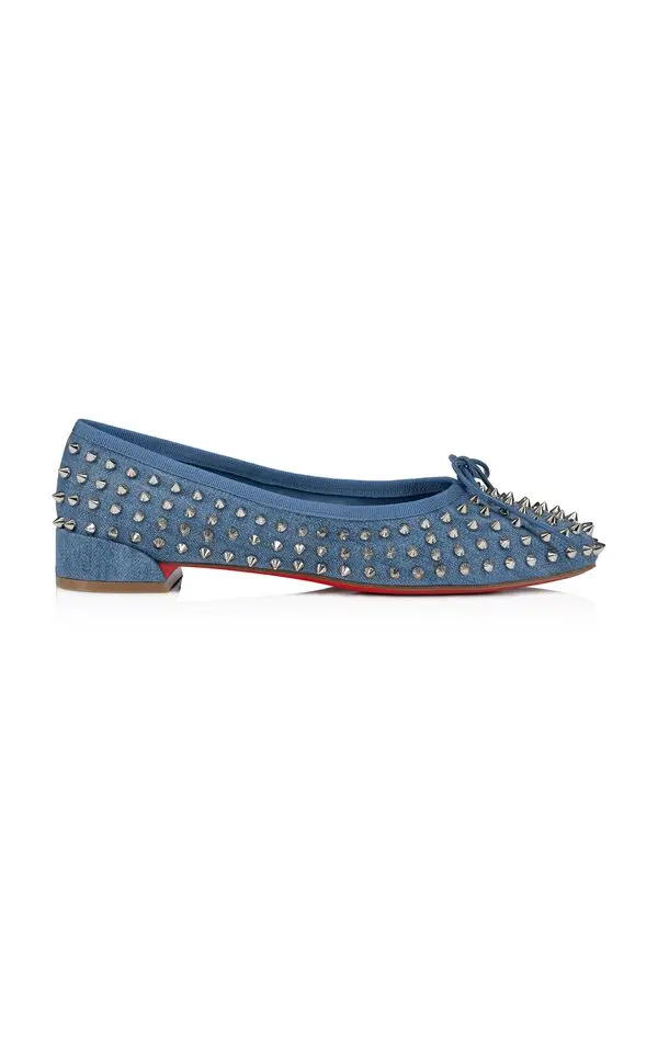CHRISTIAN LOUBOUTIN Sweetie Jane Studded Denim Flats - Blue