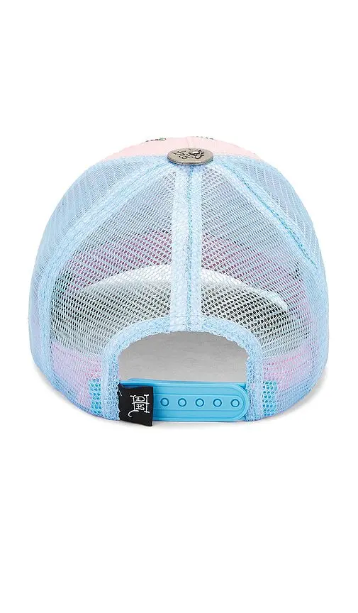 Ed Hardy Rhinestone Cobra Trucker Hat In Pink & Sky - 20 