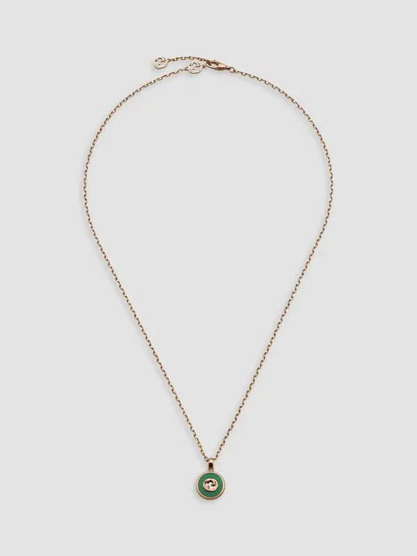 Gucci Interlocking G 18k Black Onyx & 0.021 Tcw Diamond Chain Necklace - Pink Gold