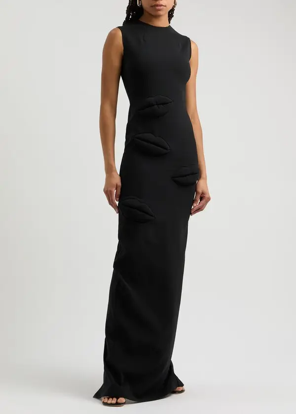 A.W.A.K.E. Mode Lips Appliqué Maxi Dress