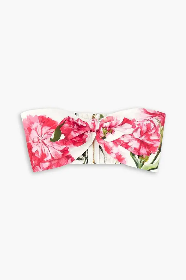 Dolce & Gabbana Cropped Floral-print Bustier Top - Coral