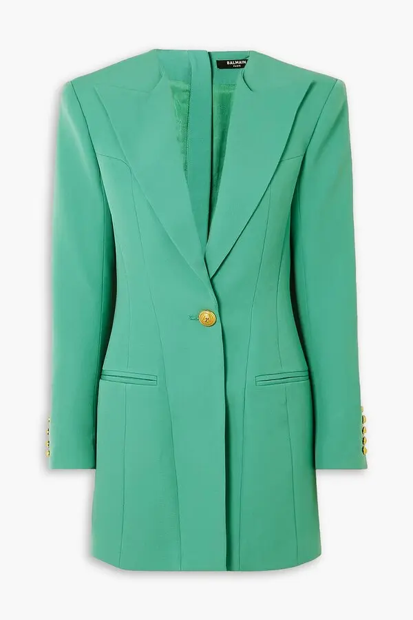 Balmain Button-embellished Wool Mini Dress - Jade