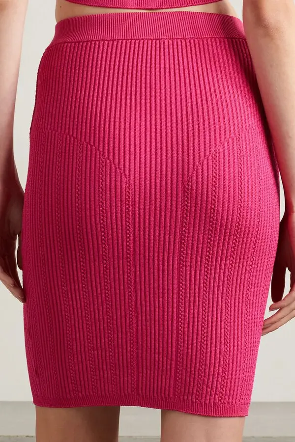Balmain Button-embellished Ribbed-knit Mini Skirt - Fuchsia
