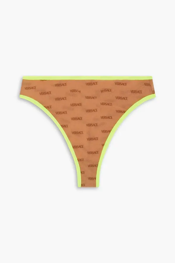 Versace Neon Piped Printed Metallic Stretchmesh Briefs - Bright Yellow