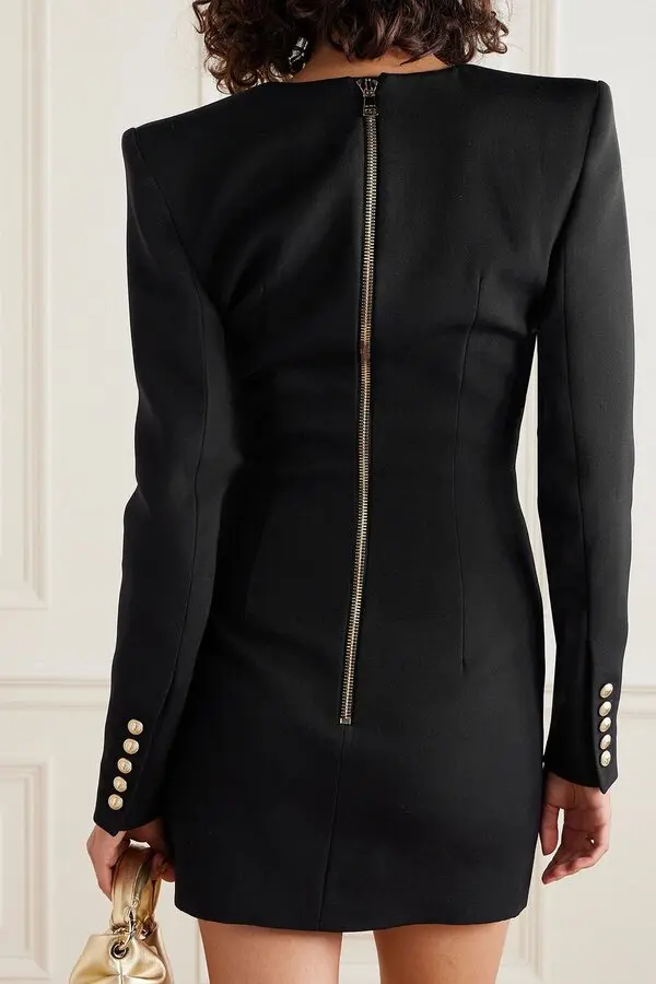 Balmain Button-embellished Wool Mini Dress