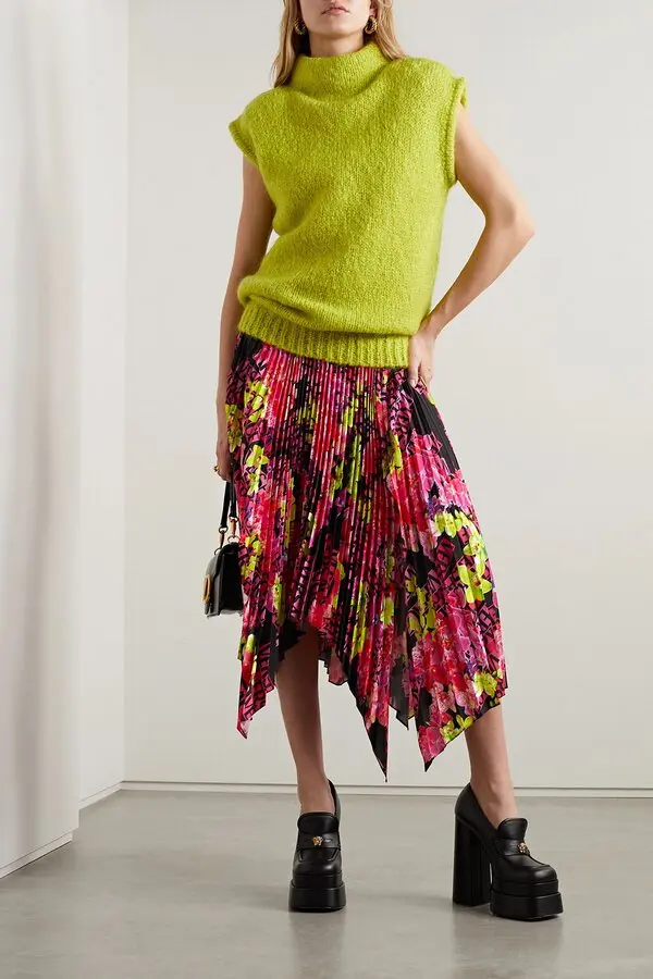 Versace Pleated Printed Skirt - Black