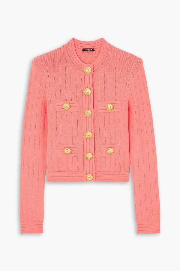 Balmain Button-embellished Pointelle-knit Cardigan