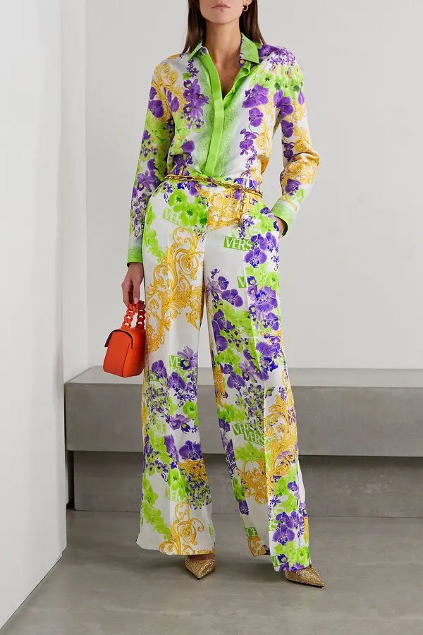 Versace Printed Straight-leg Satin Pants
