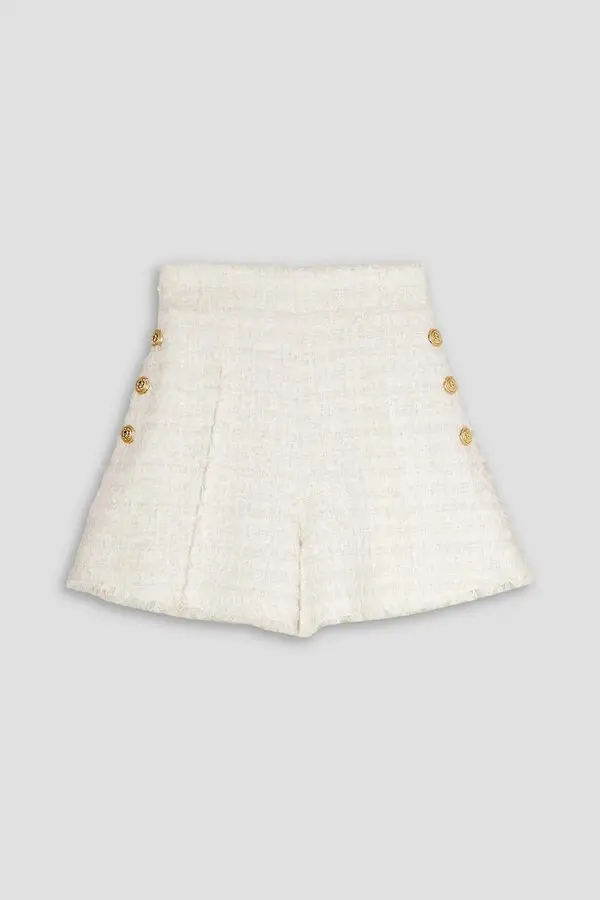 Balmain Frayed Cotton-blend Tweed Shorts - Ivory