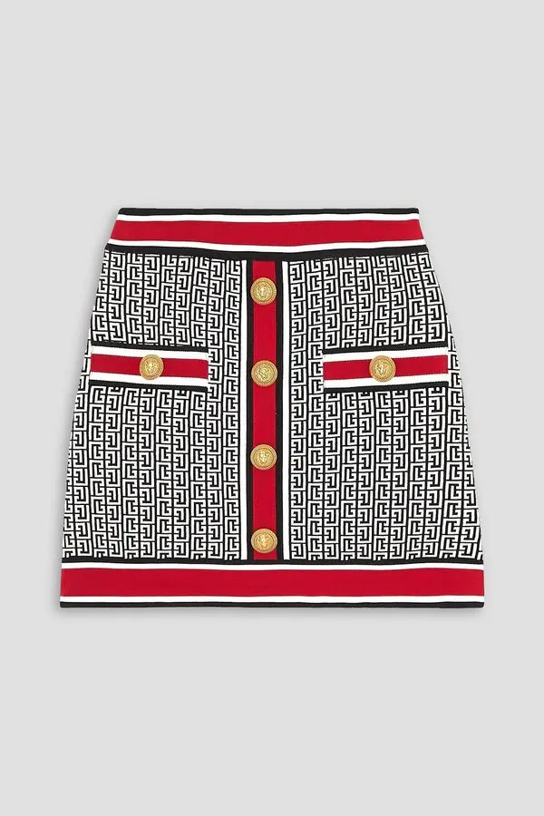Balmain Button-embellished Jacquard-knit Mini Skirt