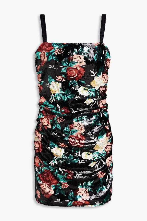 Dolce & Gabbana Ruched Sequined Mesh Mini Dress