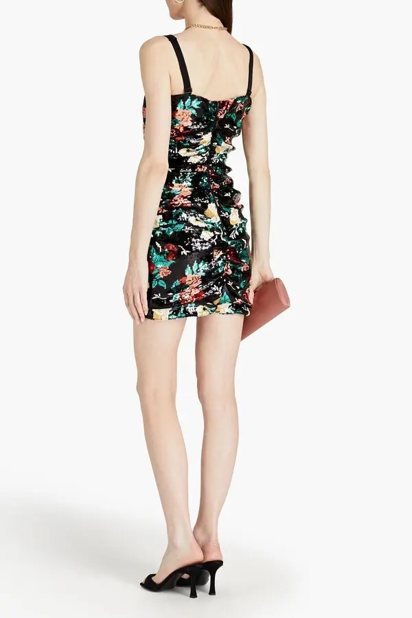 Dolce & Gabbana Ruched Sequined Mesh Mini Dress