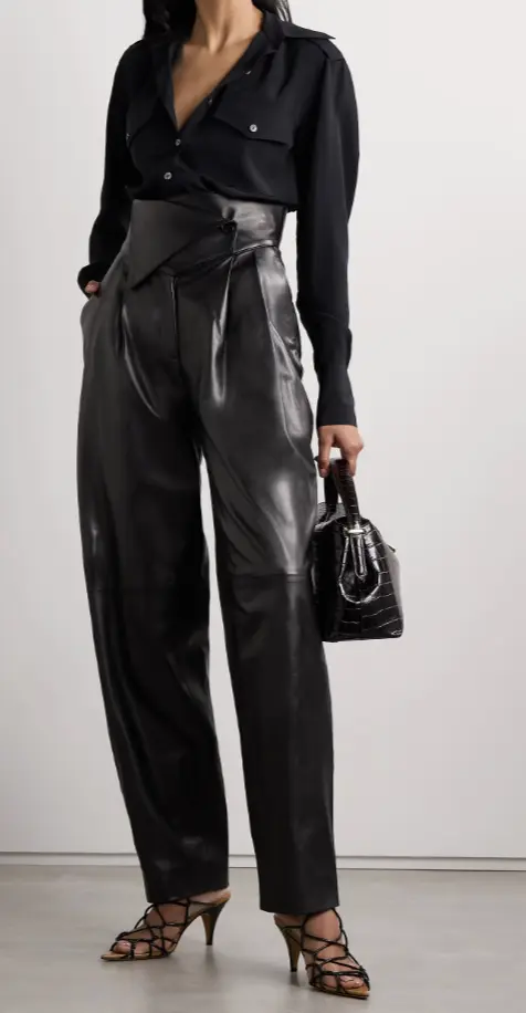 SALON 1884 Rekian Pleated Tapered Leather Pants - Black