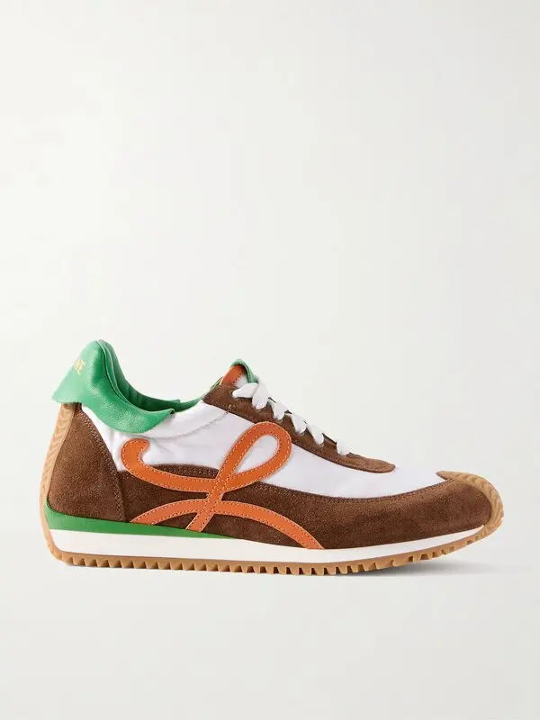 On Flow Runner Leather-trimmed Shell And Brushed-suede Sneakers