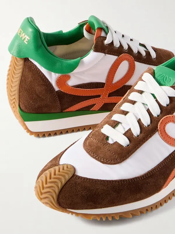 On Flow Runner Leather-trimmed Shell And Brushed-suede Sneakers