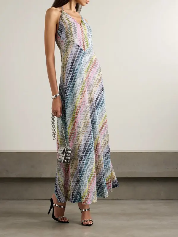 Missoni Embellished Metallic Crochet-Knit Halterneck Maxi Dress In Multi -  60% Off | Editorialist