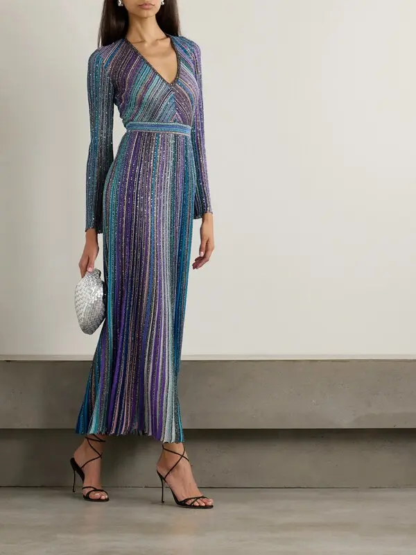 Missoni Sequined Striped Metallic Crochet-Knit Maxi Dress In Multi - 50%  Off | Editorialist