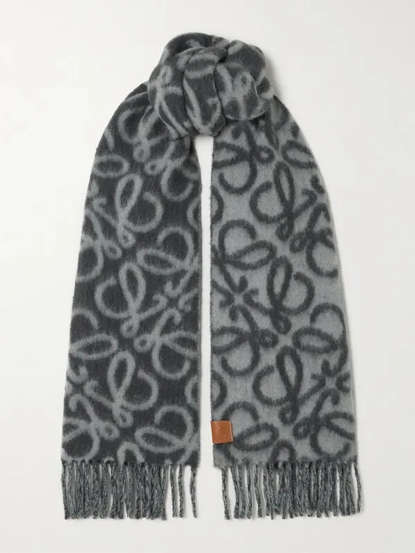 Loewe Fringed Jacquard-knit Scarf - Blue