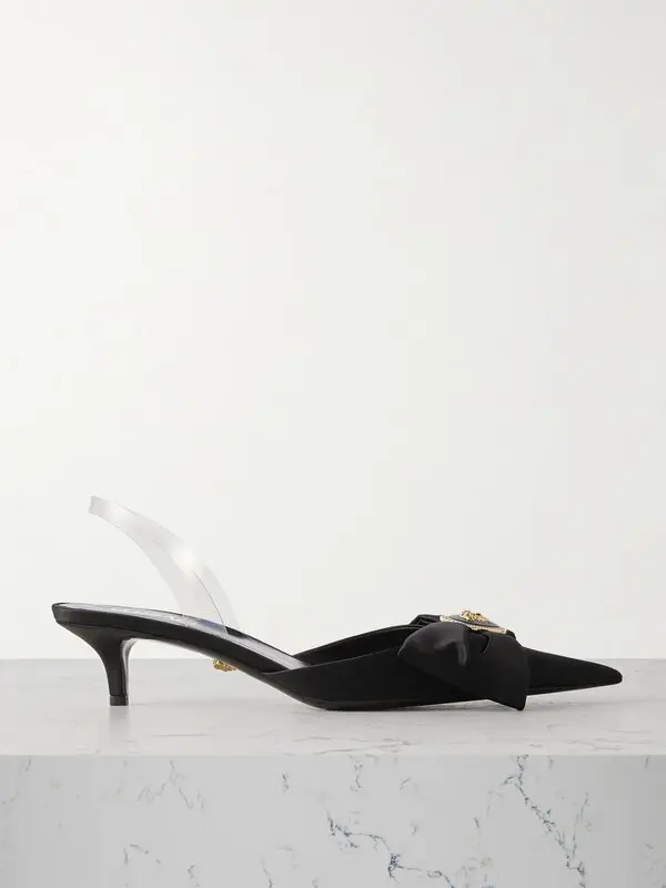 Versace Medusa Bow Embellished Slingback Pumps - Black