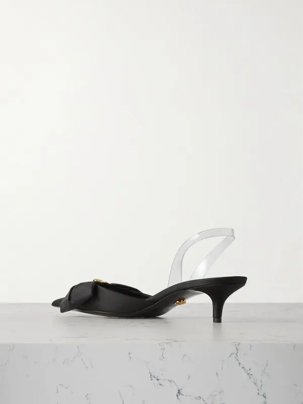 Versace Medusa Bow Embellished Slingback Pumps - Black