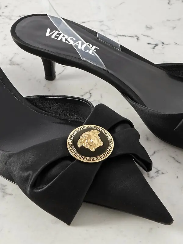 Versace Medusa Bow Embellished Slingback Pumps - Black
