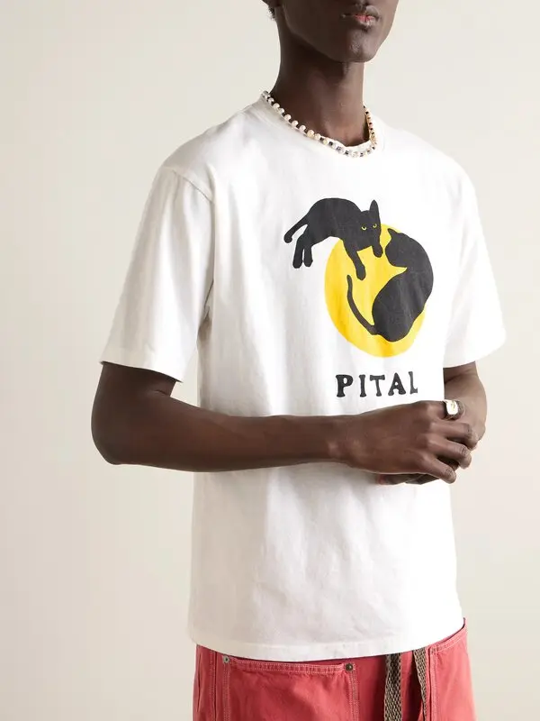 KAPITAL キャピタル PITAL 猫 Tシャツ ホワイト Kapital Catpital Logo-print Cotton-jersey T-shirt M - White