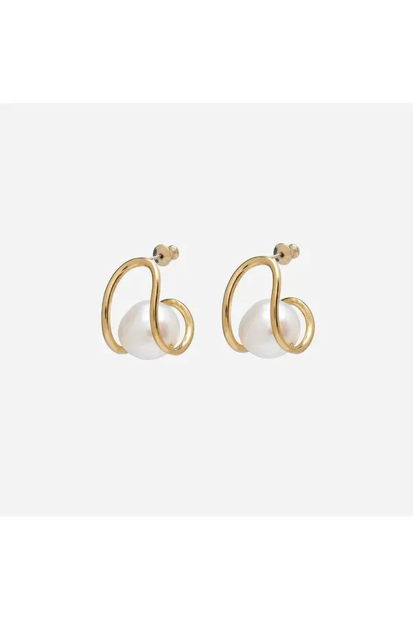 Lady Grey Pearl Swerve Earrings - Gold